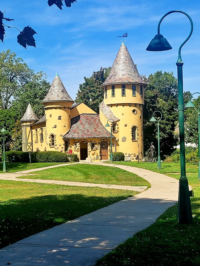Sunlight plays across the castle's whimsical exterior, where every fieldstone seems to tell a story waiting to be discovered.