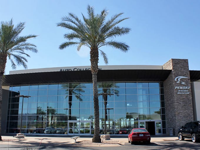 Modern architecture meets motorsport legacy. The Penske Racing Museum's exterior promises high-octane thrills inside, no speeding ticket required.