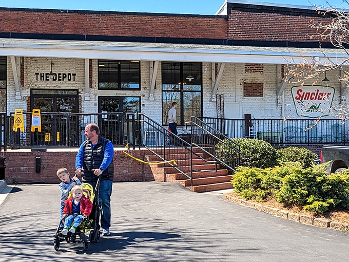 Not just an entrance but a time portal. The Depot's welcoming facade promises adventures in antiquing for families of all ages.