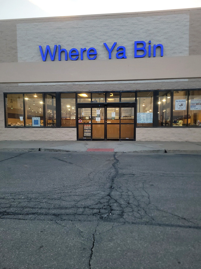Those bright blue letters might as well say "Bargain Narnia"—step through these doors and enter a parallel retail universe.