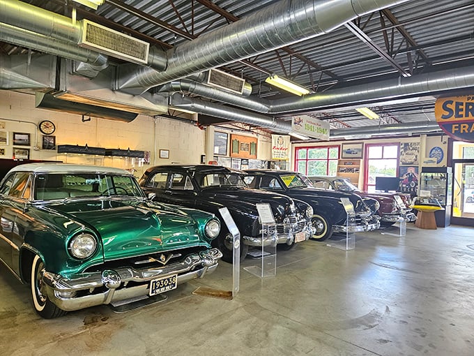 A lineup of automotive royalty awaits inside, where these gleaming machines stand like celebrities at their high school reunion &ndash; still gorgeous after all these years.
