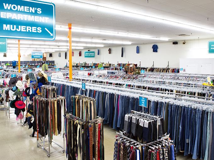 Endless racks of possibility stretch toward the horizon in the women's department. Each hanger holds someone's past and your potential future.