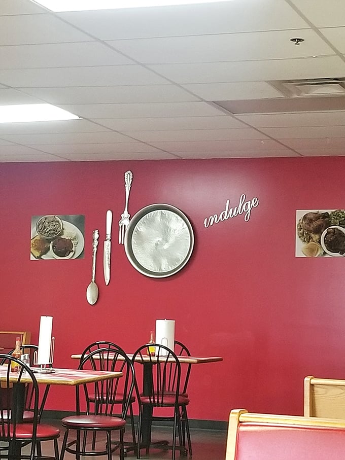 Red walls and oversized silverware declare the mission: "Indulge." This isn't a place for dainty portions or half-hearted flavors.