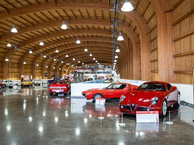 Beneath those stunning wooden arches, automotive dreams come to life. The museum's architecture is as impressive as the mechanical masterpieces it houses.