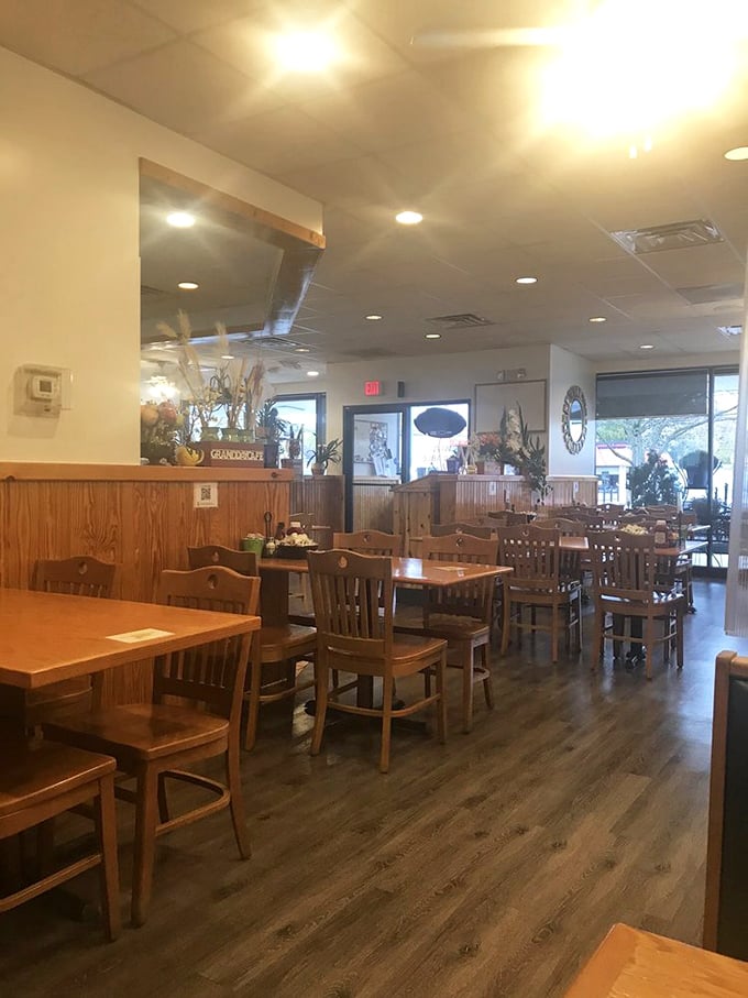 Warm wood tones and comfortable seating create that "just right" Goldilocks vibe—not too fancy, not too casual, just perfectly inviting.