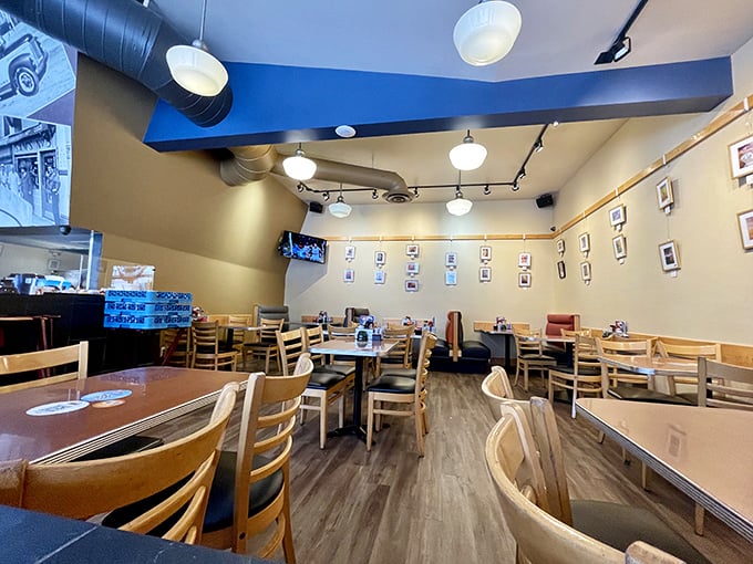 Warm lighting, wooden chairs, and photos lining the walls create that perfect "everybody knows your name" vibe. Nostalgia served alongside breakfast.