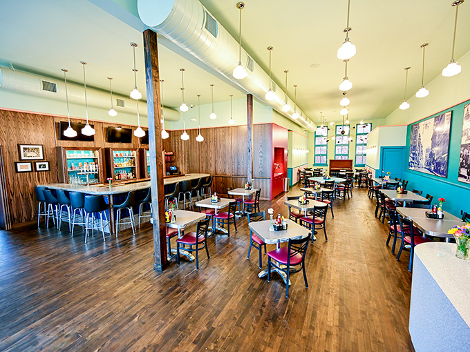 Step inside and time travels backward &ndash; turquoise accents, warm wood paneling, and pendant lights create the kind of authenticity money can't manufacture.