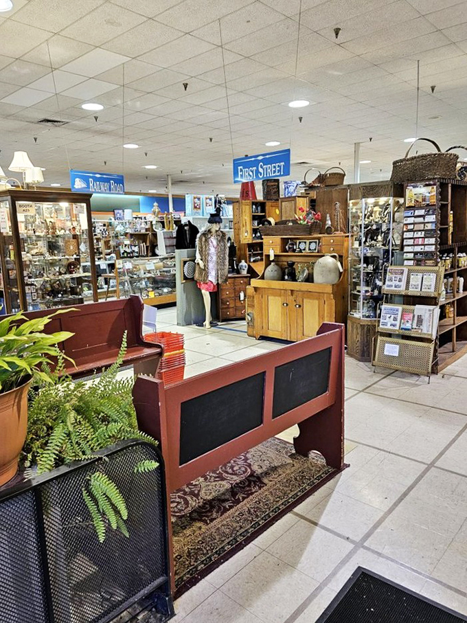 Street signs guide you through this labyrinth of memories where every booth tells a different story of America's past.
