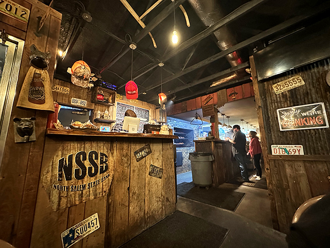 Step inside and you're greeted by rustic charm that feels like your coolest friend's garage—if that friend happened to be a BBQ genius with a license to smoke.