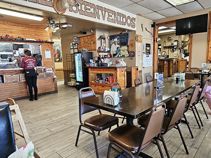 "Bienvenidos" isn't just a sign here&mdash;it's a promise. The warm wooden interior feels like being invited into a family kitchen in Jalisco.