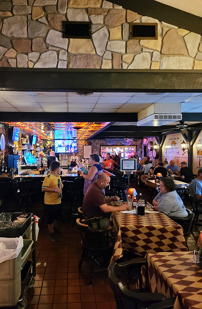 Inside, the warm glow of Schnitzelbank's dining room invites you to settle in. Those checkered tablecloths aren't just decoration&mdash;they're landing pads for incoming German feasts.