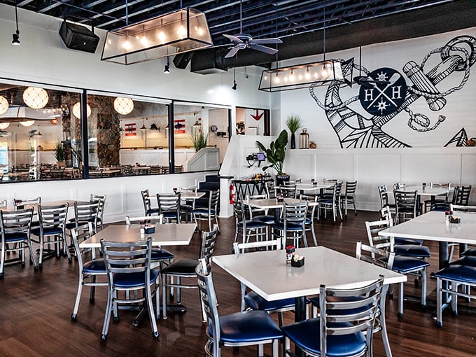 Clean, modern nautical vibes without going overboard on the maritime kitsch. You'll feel shipshape without being trapped in a fishing net.