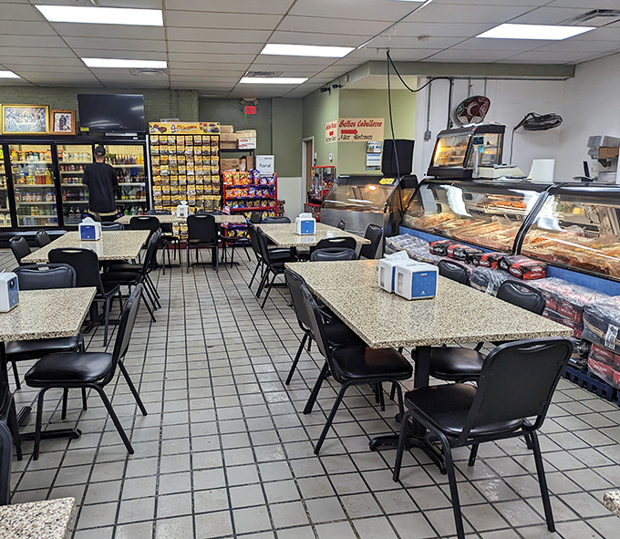 Simple tables, basic chairs, and fluorescent lighting set the stage. In the theater of great food, elaborate d&eacute;cor is just a distraction from the star of the show.