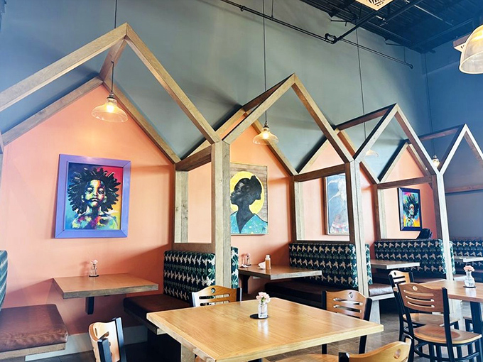 These house-shaped booths aren't just Instagram-worthy&mdash;they're comfort zones where Southern food meets artistic ambiance. Soul on the walls, soul on the plates.
