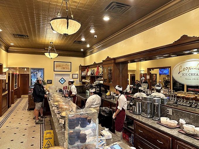 Time travel isn't theoretical at Leopold's—it's guaranteed with every visit. The vintage marble countertops and uniformed scoopers transport you to a sweeter era.