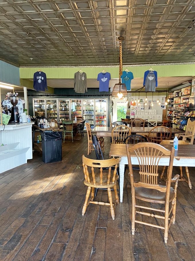 Mismatched wooden chairs, worn floors with stories to tell, and a tin ceiling that's witnessed thousands of "pass the syrup" moments. 