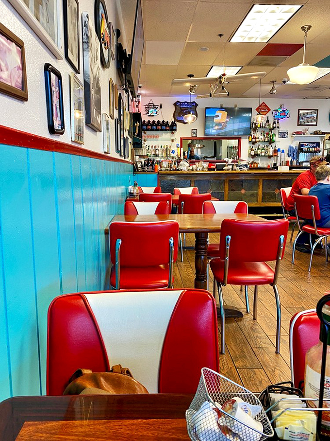 Classic red and white vinyl booths squeak with authenticity. The turquoise wainscoting isn't just pretty&mdash;it's a time portal to simpler days.