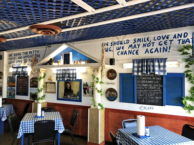 Philosophy on the walls, blue skies on the ceiling. This isn't just dining&mdash;it's a vacation for your soul while your stomach does the heavy lifting.