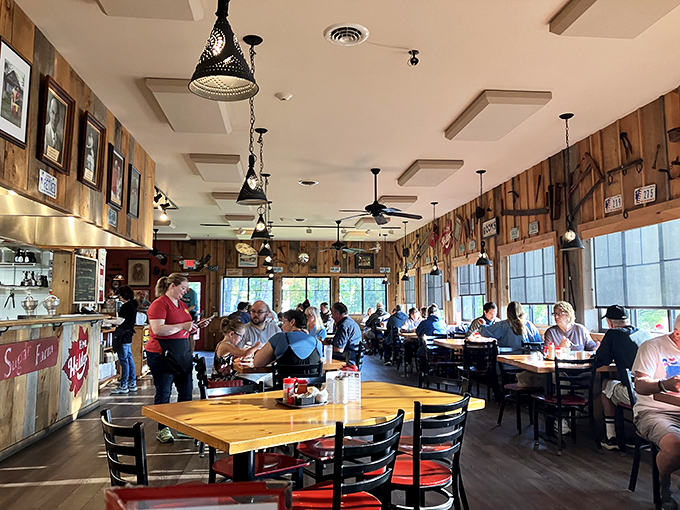 Where breakfast dreams come true amid wood-paneled walls and mountain views. The bustling dining room hums with the symphony of forks meeting pancakes.