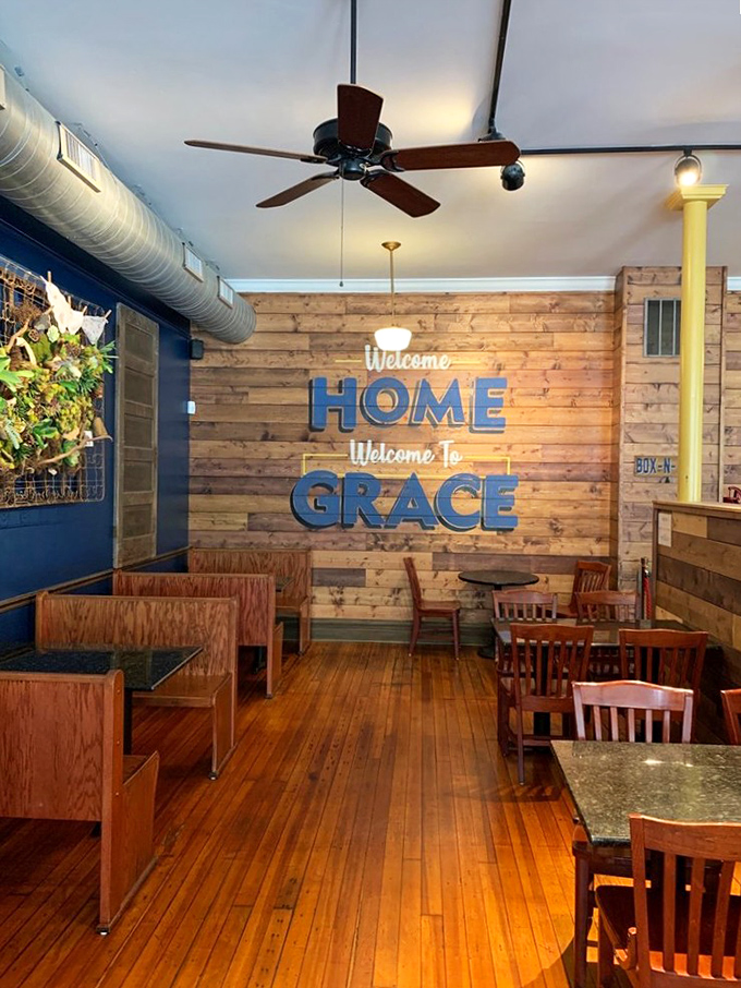 "Welcome HOME, Welcome to GRACE" isn't just signage&mdash;it's the most honest advertising in the restaurant business, with warm wood tones that hug you before the food does.