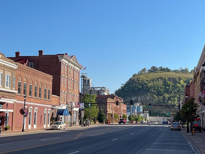Main Street stretches toward Barn Bluff, a daily reminder that million-dollar views come standard with Red Wing's surprisingly affordable real estate.