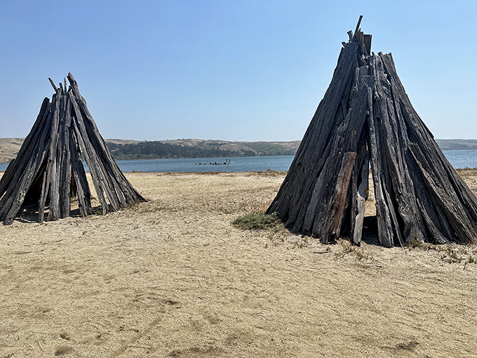 Ancient wisdom stands tall in these Coast Miwok kotchas, silent storytellers of a rich cultural heritage that predates California statehood by millennia.