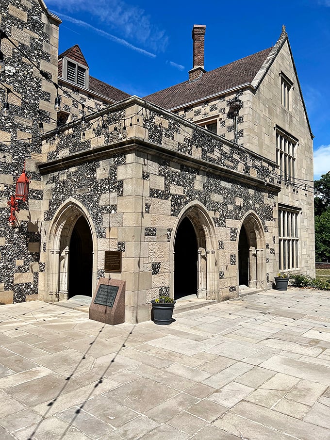 Medieval meets Midwest in this stunning entryway where centuries-old architectural techniques create arches that have welcomed visitors through wars, depressions, and countless Iowa winters.