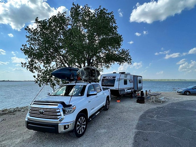Lakeside camping with all the comforts of home. When your backyard temporarily includes crystal blue waters and endless sky, why would you ever leave?
