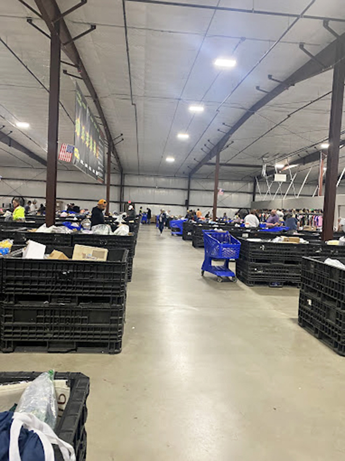 Welcome to retail's wild west! Rows of black bins stretch into the distance, filled with possibilities and priced to move.