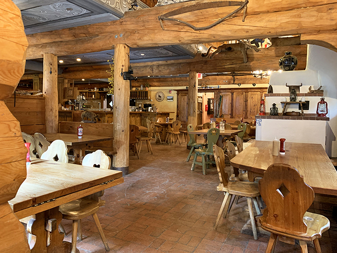 Rustic wooden beams and heart-backed chairs transport you straight to the German countryside&mdash;no passport required for this European getaway.