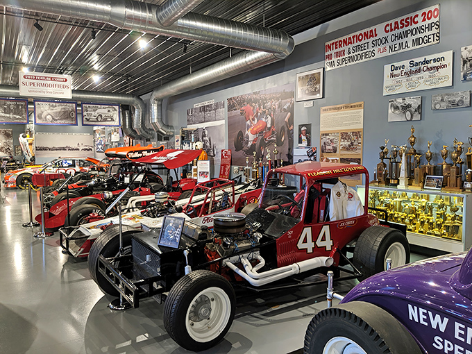 Where racing legends live on! Vintage cars line the polished floor, each telling stories of New England's rich motorsports heritage.