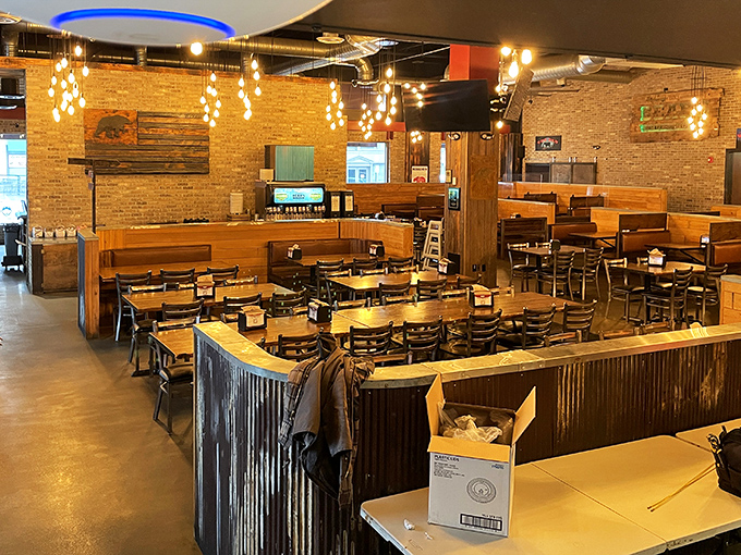 Industrial-chic meets barbecue comfort inside Bear's, where exposed brick, wooden tables, and string lights create the perfect backdrop for meat-induced euphoria.