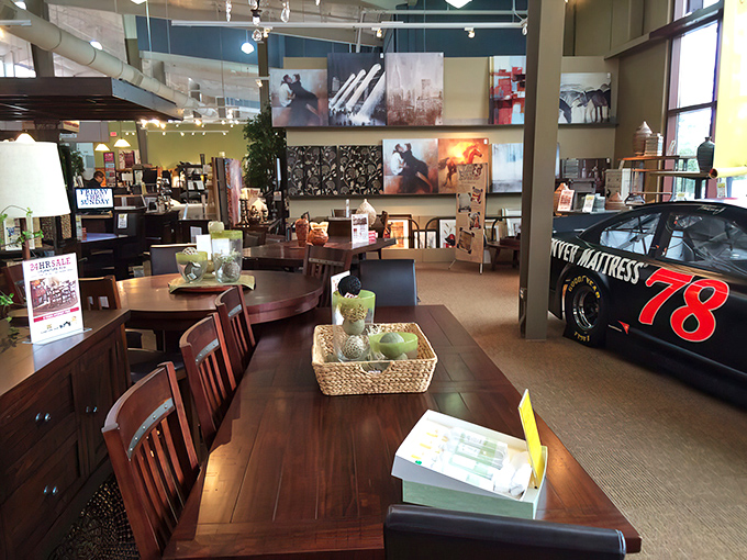 Where dining tables become stages for future family dramas and NASCAR memorabilia reminds you this is definitely Daytona Beach.