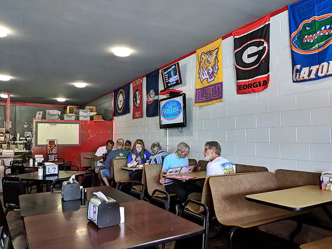 College football rivalries peacefully coexist on these walls, united by the greater cause of supporting exceptional Southern cooking in this no-frills dining room.