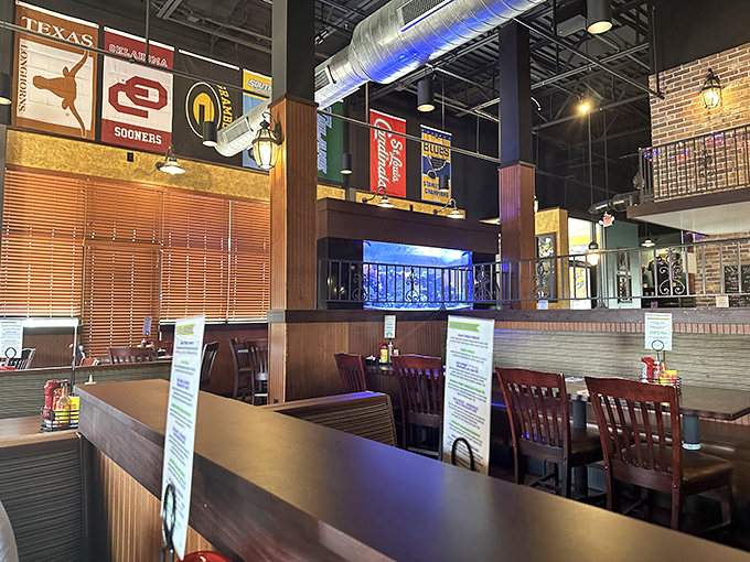 College sports memorabilia and wooden booths create that perfect "come as you are" vibe where great food trumps fancy surroundings every time.