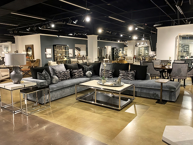 Luxury living defined: This sleek showroom vignette makes your current living room feel like it was furnished by raccoons with a dumpster budget.