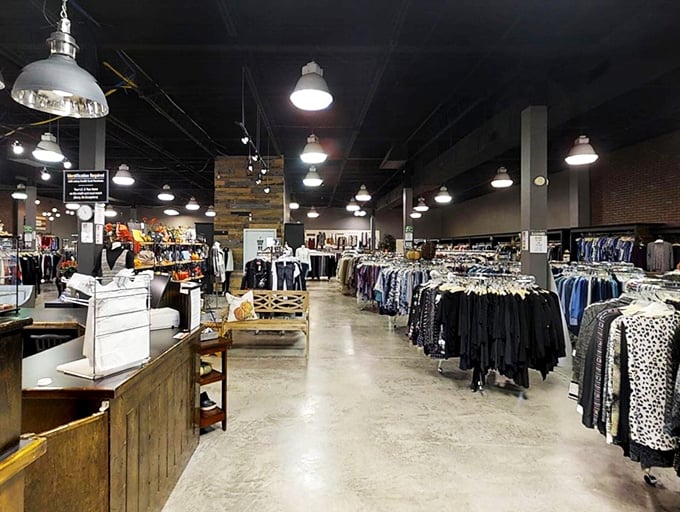 Industrial chic meets treasure trove in this thoughtfully designed interior. The concrete floors have witnessed countless "eureka!" moments from savvy shoppers.