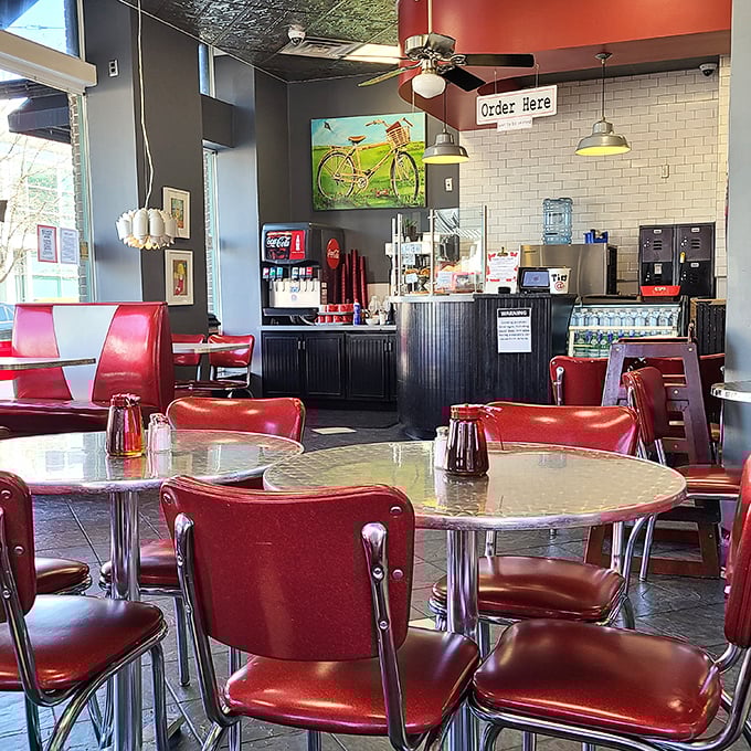 Classic red vinyl meets sleek modern design in this diner that feels like a time machine with excellent Wi-Fi and even better coffee.