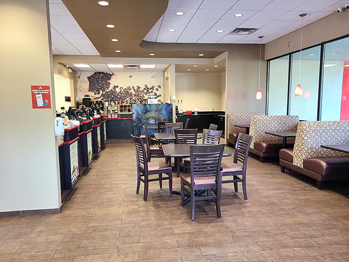 Clean lines, cozy booths, and the promise of pastry perfection. This is where breakfast dreams come true.