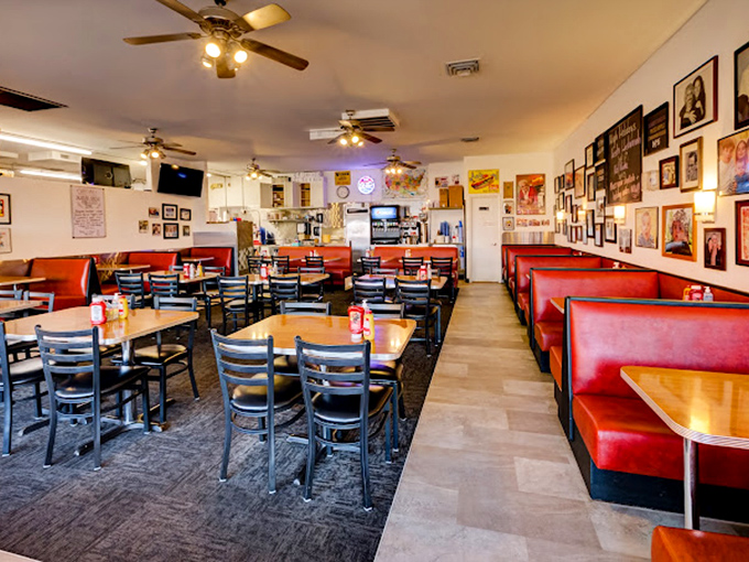 Classic red vinyl booths and walls adorned with decades of memories&mdash;this isn't interior design, it's comfort food for your eyes.