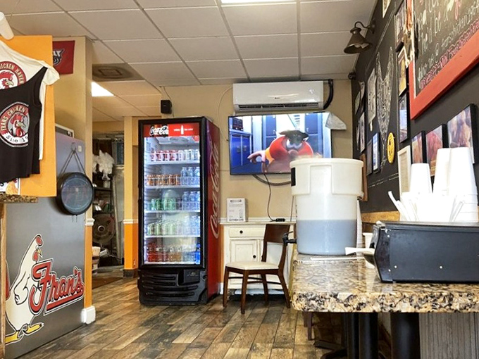 Inside, no-frills decor tells you everything about priorities: chicken first, ambiance second. That drink cooler isn't for show&mdash;it's for washing down poultry perfection.