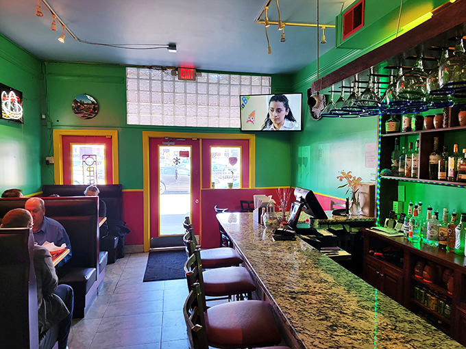 Inside, the vibrant green and red walls aren't just festive decor&mdash;they're foreshadowing the colorful Mexican cuisine that's about to brighten your day.