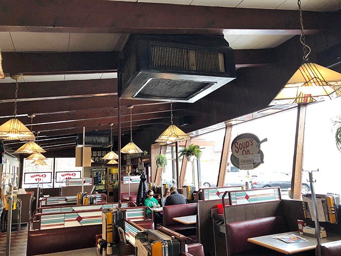 Wood-paneled walls, pendant lights, and those classic red booths&mdash;stepping inside is like finding a time portal to 1956 that happens to serve excellent food.