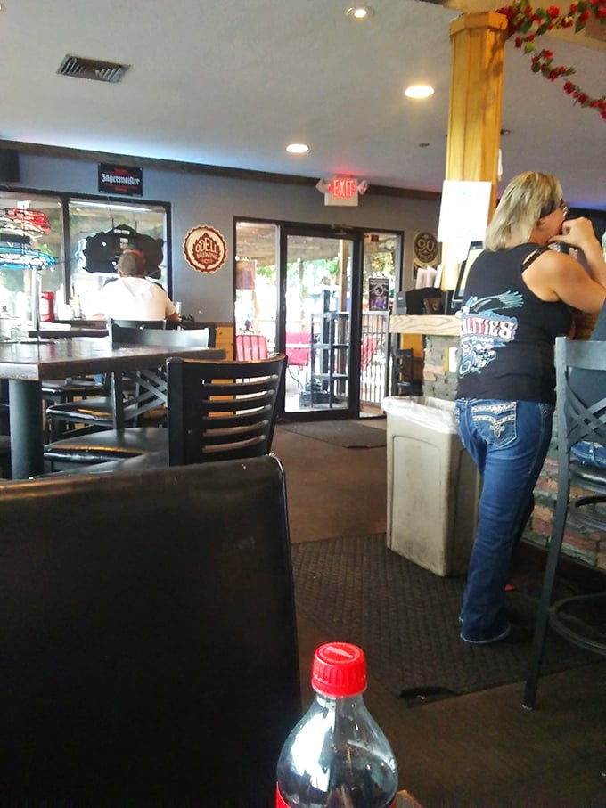 Inside, the warm interior welcomes you with that perfect blend of casual comfort and small-town charm that chain restaurants try desperately to replicate.