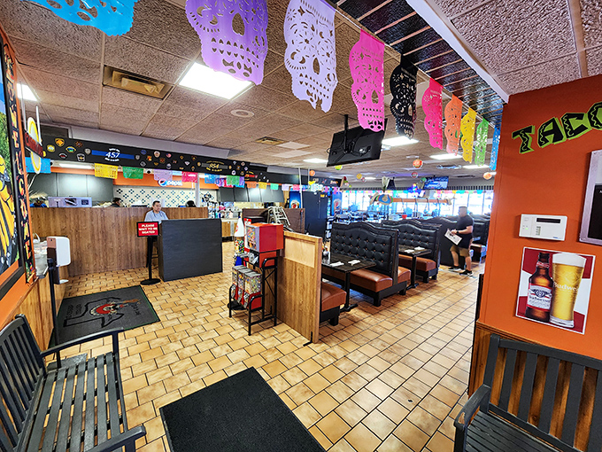 Step inside and the fiesta continues with colorful papel picado hanging from the ceiling. The sugar skull decorations aren't just for D&iacute;a de los Muertos&mdash;they're a year-round celebration of culture.