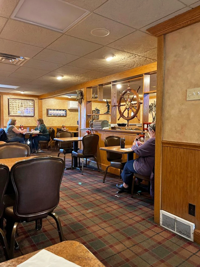 Ship's wheels and warm wood paneling transport you from Pittsburgh to Portsmouth without the hassle of actually sailing.