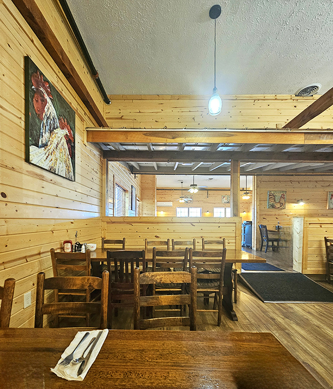 Warm pine walls and rustic charm create the perfect backdrop for pancake indulgence&mdash;like dining in a cozy mountain cabin where calories don't count.