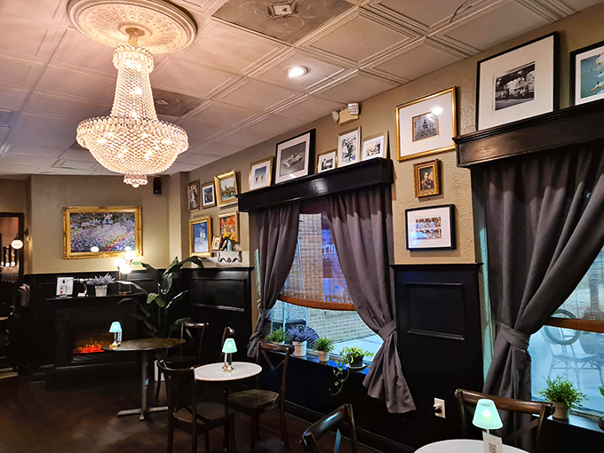 Chandeliers and framed memories create an atmosphere that's part European caf&eacute;, part sophisticated aunt's dining room&mdash;entirely delightful.