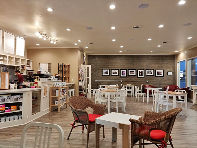 Modern rustic perfection meets coffee heaven &ndash; this is where wooden accents and ambient lighting create the ideal backdrop for both deep conversations and laptop warriors.