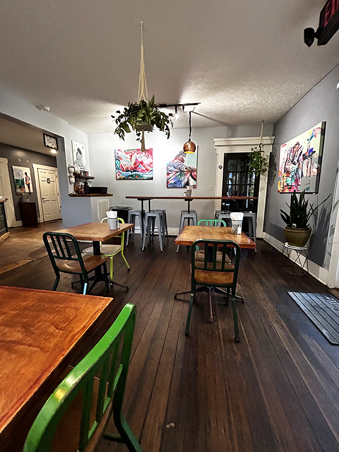 Inside, mismatched chairs and vibrant local art create the perfect backdrop for morning conversations. This isn't decoration&mdash;it's personality on display.